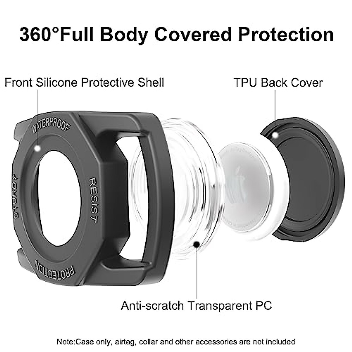 SANKALA Waterproof Airtag Case for Dog Collar, [4 Pack] Airtag Dog Collar Holder, TPU & Silicone Full Body Covered Anti-Lost Apple Air Tag Collar Holder Protective Airtag Case for Pet Collar