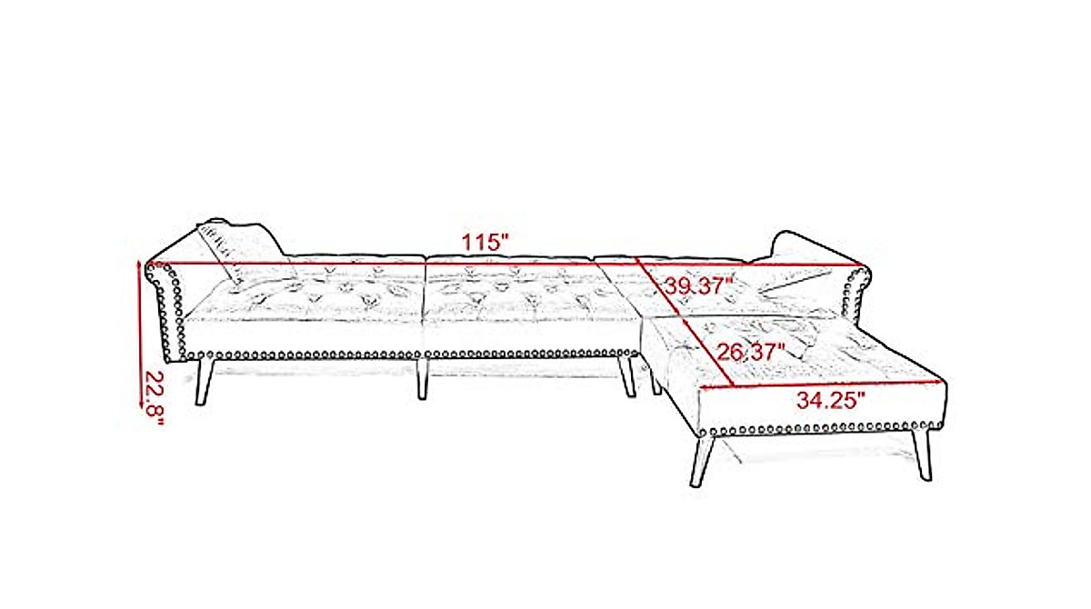 FANYE Red L-Shaped Convertible Sofa with Chaise