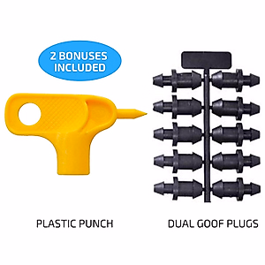 1/2 GPH Netafim Woodpecker Jr Pressure Compensating Dripper Emitters (35-Pack) Kit with Hole Punch Tool and Goof Plugs for Drip Irrigation Systems