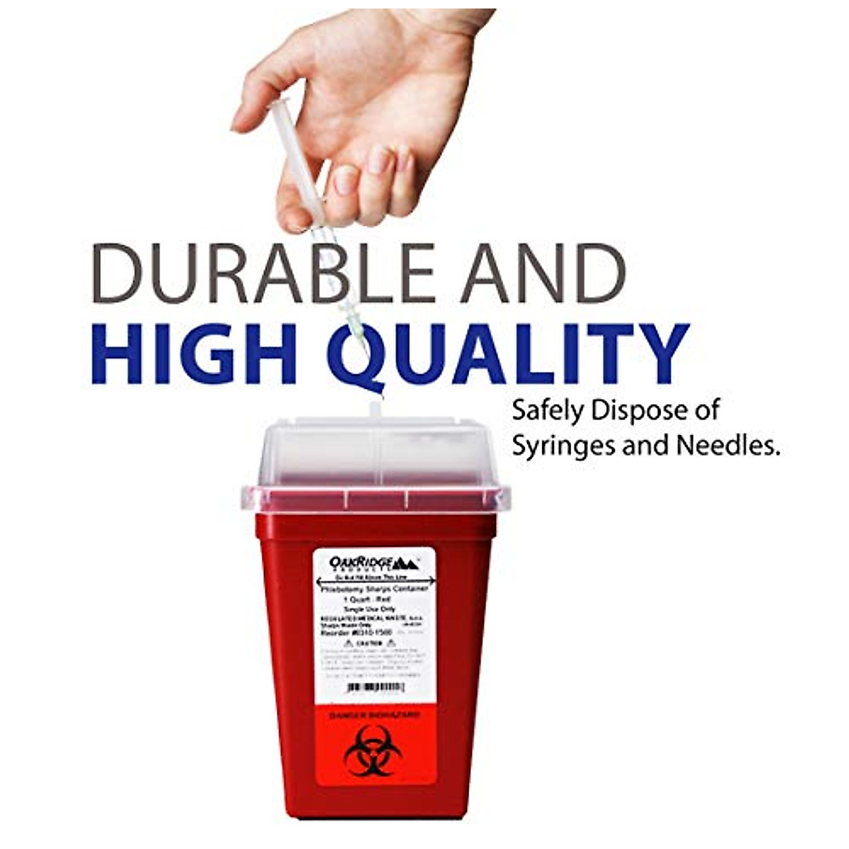 OakRidge Products 1 Quart Size Sharps and Biohazard Disposal Container,