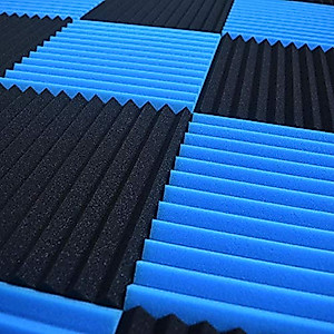 96 Pack Blue/black Absorb the echo Acoustic Foam Panel Wedge Studio Soundproofing Wall Tiles 12" X 12" X 1"
