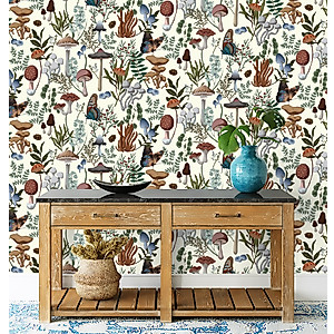 EeeComing Mushroom Wallpaper Peel and Stick Wallpaper Boho Wallpaper 78.7" x 16.14" Mushroom Contact Paper Removable Wallpaper for Bedroom Living Room Bookcase Bathroom Self Adhesive Vinyl