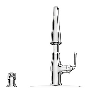 Pfister Rosslyn Kitchen Faucet with Pull Down Sprayer and Soap Dispenser, Single Handle, High Arc, Polished Chrome Finish, F5297RSSRC