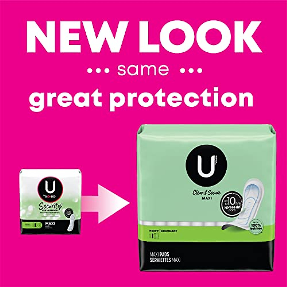 U by Kotex Security Maxi Feminine Pads, Heavy Absorbency, Unscented, 132 Count (3 Packs of 44) (Packaging May Vary)