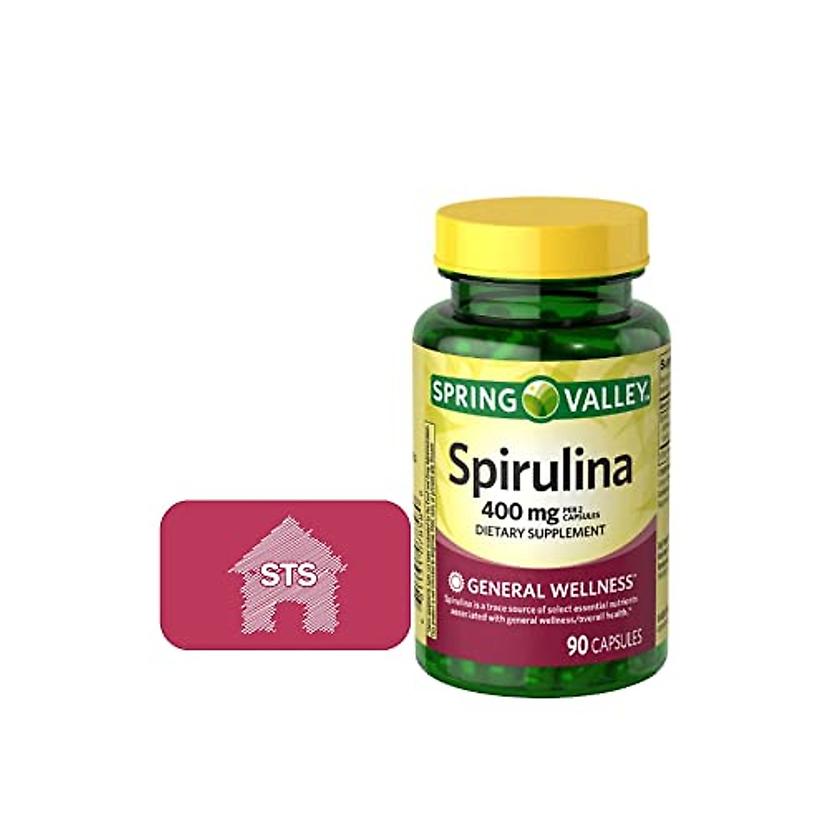 Spring Valley Spirulina Capsules, 400mg, 90 Count + STS Fridge Magnet.