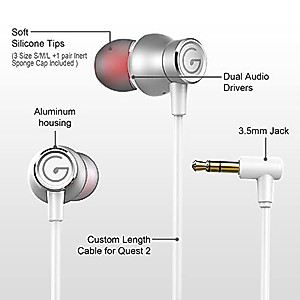 GEVO VR Gaming Earphones for Oculus Quest 2, Noise-Isolating in-Ear Silicone Caps Earbuds (Sliver)