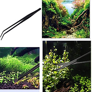 15 inch Aquarium Forceps ，Stainless Steel Curved Tweezers, with Anti-Carbonization and Carbonization Coating, Anti-Rust and Long Reptiles, for Aquatic Plants, Spiders, Snakes and Lizards, Black