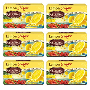Celestial Seasonings Lemon Zinger Herbal Tea, Caffeine Free, 20 Tea Bags Box, (Pack of 6)