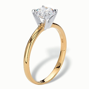 PalmBeach Yellow Gold-Plated or Sterling Silver Round Cubic Zirconia Solitaire Engagement Ring Size 8