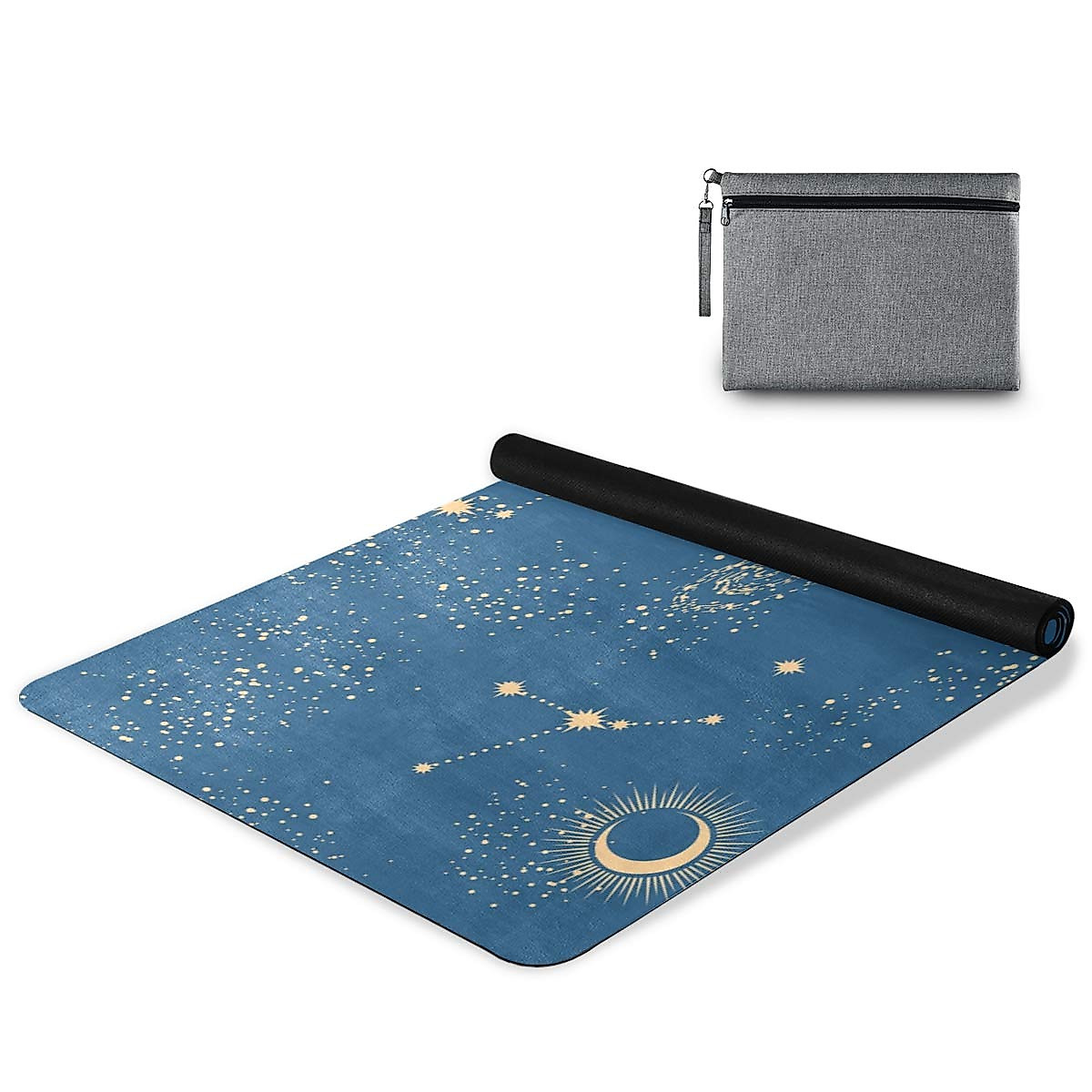 VIKKO Space Galaxy Constellation Moon Star Blue Yoga Mat Ultra Thin Folding Mat for Exercise Fitness Pilates Stretching Meditation