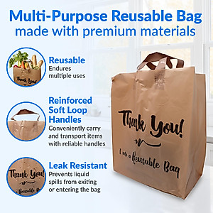Reli. Reusable Thank You Bags | 250 Bags Bulk | 2 Mil | Brown/Kraft Shopping Bags with Handles | Take out/ToGo Plastic Bags for Food, Grocery, Retail | 12" L x 6.75" W x 14" H | Self-Standing, Gusset