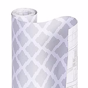 Smart Design Shelf Liner w/ Decorative Adhesive - Washable Cutable Material - Non Slip & Peel Design - for Shelves, Drawers, & Flat Surfaces - Kitchen (18-inch X 20-feet) [Metro Gray Lattice]