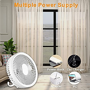 Tremdwoto Portable Camping Fan with Rechargeable 4000mAh Battery Operated, 180°Rotation, LED Light and Hook for Outdoor Tent Picnic Barbecue Fishing Travel - Perfect for Your Next Adventure!