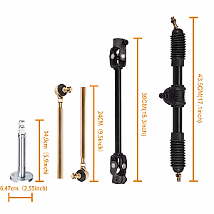 Trkimal Steering Wheel assembly Tie Rod Rack Adjustable Shaft Kits Fit for Go Kart ATV UTV 110cc 125cc 140cc 150cc