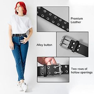 Olutacot 4 Piece Studded Rivet Double Grommet Belt Set - Faux Leather Gothic Goth Black - Punk Style Accessories for Men Women - Ideal Gift
