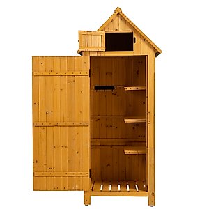 Outdoor Storage Cabinet, Garden Wood Tool Shed, Outside Wooden Shed Closet with Shelves and Latch for Yard, Patio, Deck and Porch,30.3”L X 21.3”W X 70.5”H (Natural)