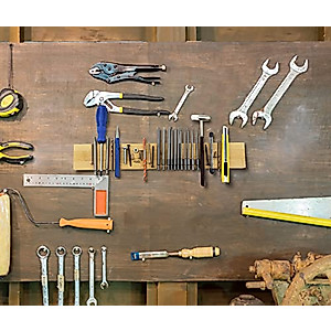 15.7 Inch Bamboo Magnetic Bits Holder Bar, Powerful Magnetic Garage Wall Pegboard Anti-Lost Workshop Small Metal Tools Storage Flat Magnet Strip,Easy Access Tools Organizer, Keep your Tools in Neat