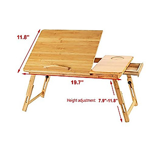 Saturey Lazy Bed Table Breakfast Table Bamboo Serving Bed Height Adjustment Tray Foldable Tilting Top Laptop Desk with Drawer Multipurpose Bed Desk Workstation for Home Office (Color : Yellow)