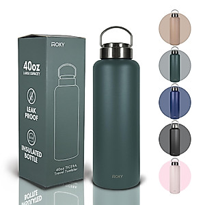 WOKY TICERA 40oz Titanium Ceramic Coated Tumbler - Stainless Steel Vacuum Insulated Water Bottle, Leak-Proof, Hook Handle Lid - Ideal for Gym, Travel, and Everyday Use (Forest Green)