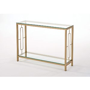 Artist Unknown Gold Metal Glass Accent Console Sofa Table with Shelf