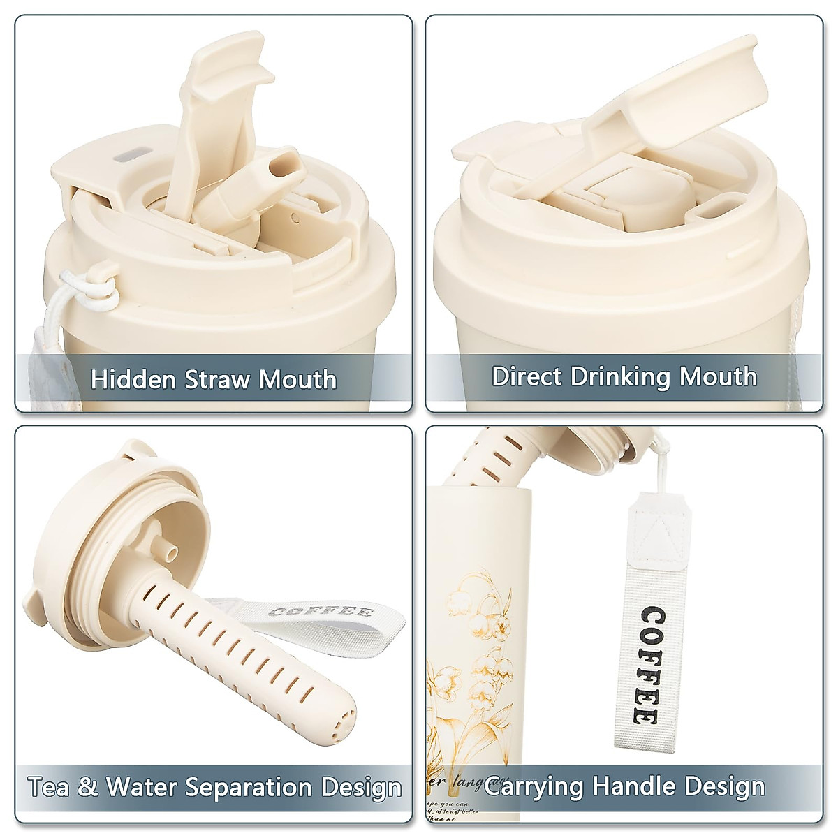 Simcat Coffee Tumblers 316 Ceramic-Lined Insulated Stainless Steel Travel Coffee Mug Leak Proof 17oz Coffee Tumblers with Lid and Straw for Keep Hot/Ice Coffee,Tea (White)