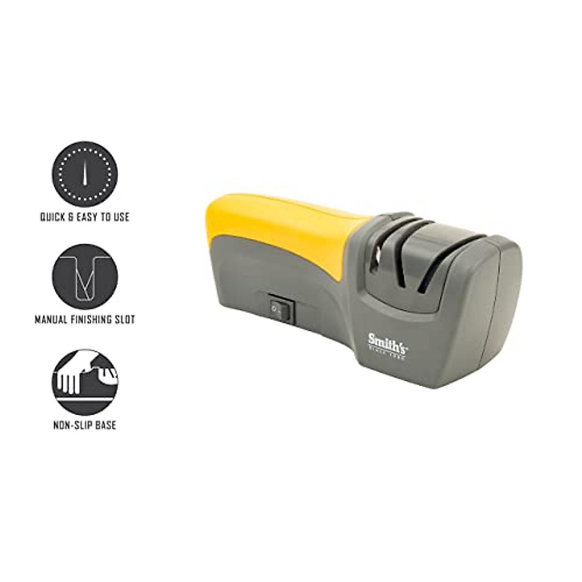 Smith’s 50005 Edge Pro Compact Electric Knife Sharpener - Yellow & Grey - Straight Edge 2 Stage Sharpener - Electric & Manual Sharpening - Blade Guide - Outdoor & Kitchen - Pocket & Filet Knives