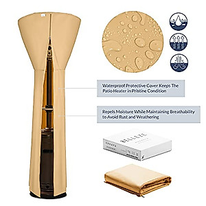 BELLEZE 48,000 BTU Gas Outdoor Patio Heater with LP Propane Heat, Wheels For Smooth Mobility & Double-Sided Waterproof Cover (Sand), CSA Certified - Bronze