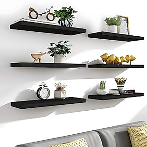 IKJZIZP Rustic Farmhouse Floating Shelves for Wall Decor Storage Wood Wooden Wall Shelves for Bedroom Bathroom Kitchen Living Room - Black Set of 4