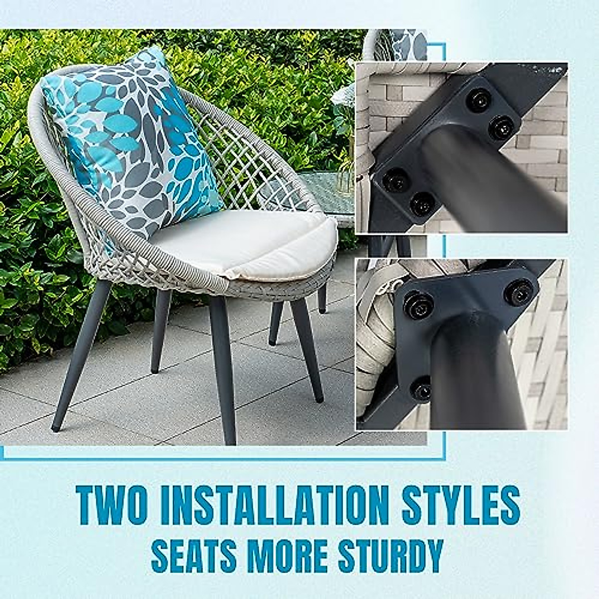 Leasbar 3 Piece Patio Bistro Furniture Set PE Rattan Conversation Chairs Glass Top Table Outdoor Patio Chair with Soft Cushions All-Weather Widening Patio Furniture Set for Backyard Balcony Deck
