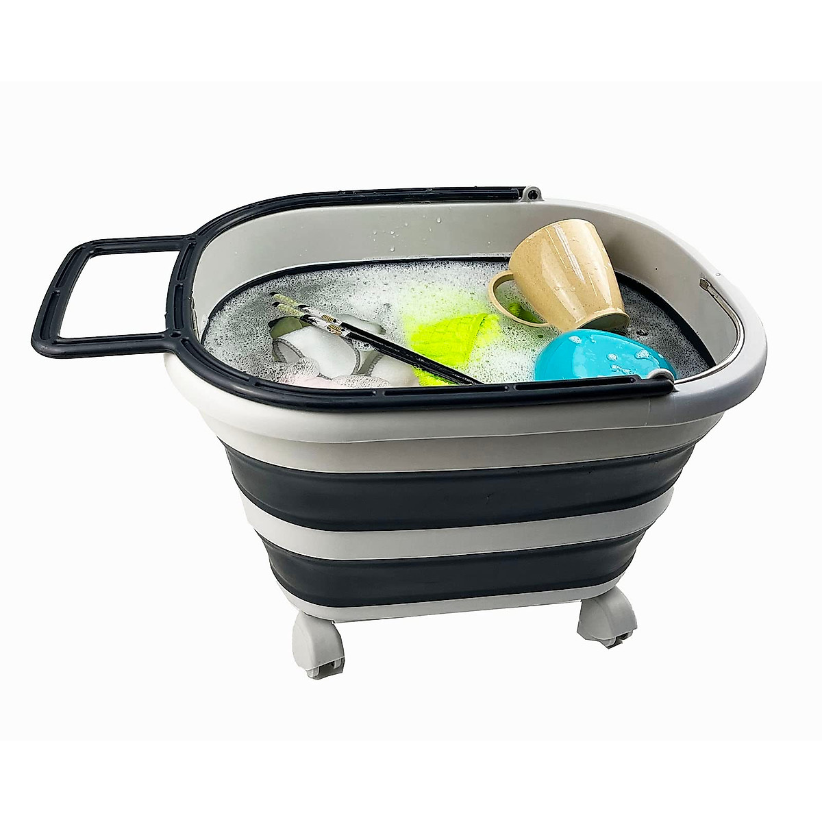 SAMMART 17L (4.5 Gallons) Collapsible Plastic Laundry Basket with Handle & Wheels-Foldable Pop Up Storage Container/Organizer with Wheels-Portable Washing Tub-Space Saving (Grey/Slate Grey)