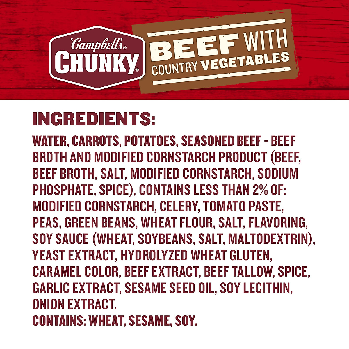 Campbell’s Chunky Soup, Beef Soup with Country Vegetables, 18.8 Oz Can