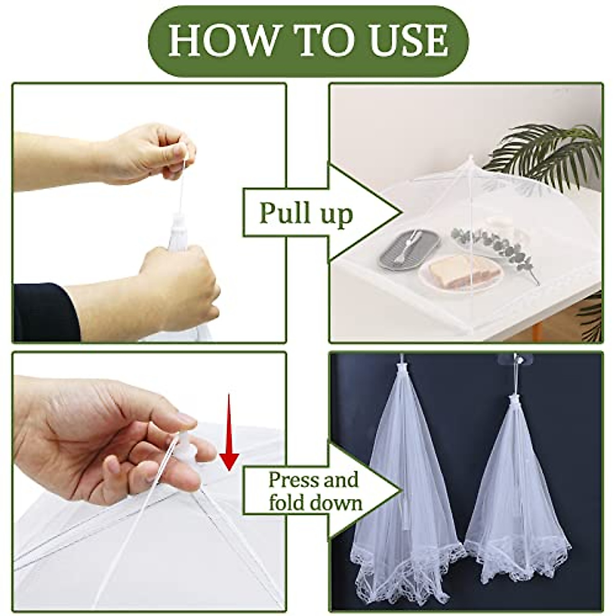 ZMCINER 7 Pack Food Tents Food Covers for Outdoors Mesh Screen Include 1 Extra Large (40"X 24") & 6 Standard (17"X 17") Collapsible and Reusable Mesh Food Covers for Outside, BBQ Party Supplies, Fruit Cover