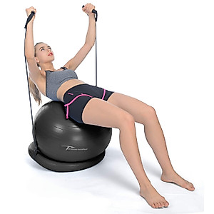 Timberbrother 75cm Exercise Ball Chair with Resistance Bands Workout Poster 16.5”x 22.4”,Stability Ball Base for Gym and Home Exercise (Black with Ring & Bands)