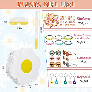 Saysurey Groovy Daisy Flower Favors Including Retro Hippie Groovy piñata Set Retro Flower Sunglasses Daisy Headbands Groovy Boho Stickers Keychains for Kids Hippie Party Gifts Baby Shower Birthday