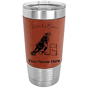 LaserGram 20oz Vacuum Insulated Tumbler Mug, Barrel Racer Turn N Burn, Personalized Engraving Included (Faux Leather, Basketball Style)