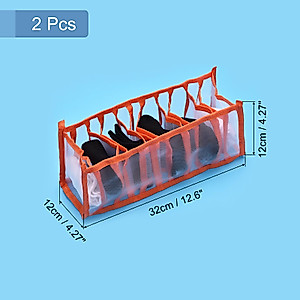 uxcell 2pcs Underwear Sock Organizer, Wardrobe Storage Organizer Foldable Drawer Divide Storage Box for Clothes, Socks, Underwear, White Orange
