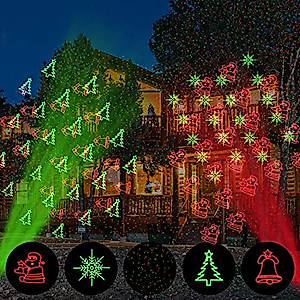 YINUO LIGHT Christmas Laser Lights, Projector Lights Landscape Spotlight Red and Green Star Show with Christmas Decorative Patterns for Indoor Outdoor Garden Patio Wall