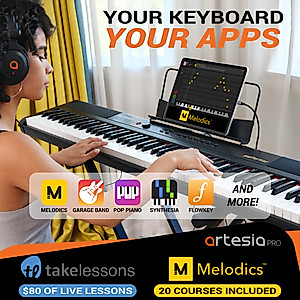 Artesia Portable 88 Key Weighted Keyboard Piano, 88-Key Digital Piano Keyboard with Full-Size Velocity Sensitive Keys, Electric Keyboard Piano including Sustain Pedal & Live Piano Lessons and Melodics