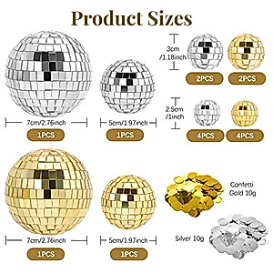 Ayfjovs 18 PCS Disco Ball Cake Decoration Disco Ball Cake Toppers Disco Table Decoration Cake Centerpiece with Confetti Decor 70s Disco Themed Cake for Birthday Theme 70s Party Supplies(Silver&Gold)