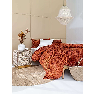 Sophia-Art Crushed Solid Rust King Velvet Duvet Cover Set, 3 Pieces Bedding Cover Set 230 x 220 Cms, and 2 Pillow Covers Shames with Zipper Closure UO Comforter Case