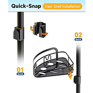 EUHOME Shower Caddy Tension Pole, Corner Shower Caddy Tension Rod 4 Adjustable Shelves Standing Shower Caddy for Bathroom Organizers Storage, Black