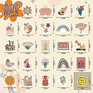 Arme Boho Stickers Pack - 600 PCS Aesthetic Vinyl Waterproof Stickers for Water Bottles, Laptops, Phones & Skateboards