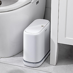 JOYBOS Bathroom Trash Cans,Adsorption Garbage Can with Press Type Lid,10L Dogproof Slim Plastic Narrow Trash Bin,3 Gallon Garbage Bin for Home,Office and Narrow Place
