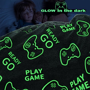 KIRMIKU Glow in The Dark Blanket for Boys, Gamer Blanket Gifts for Kids, Game Controller Throw Blanket for Home Decor, Soft Warm Blanket Toys Birthday Gifts for Teens Men Boyfriend 50"x60"