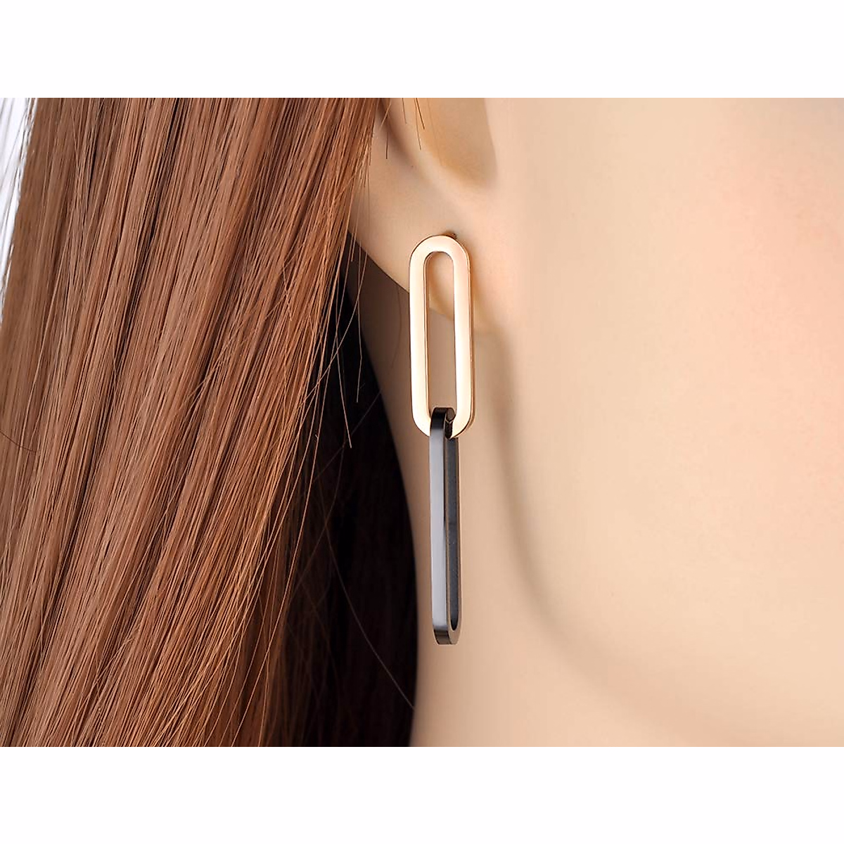 BOBOTUU Black Geometric Earrings for Women, Stainless Steel Hypoallergenic Statement Handmade Dangle Earrings, Trendy Rose Gold Chunky Dainty Women's Drop Earrings