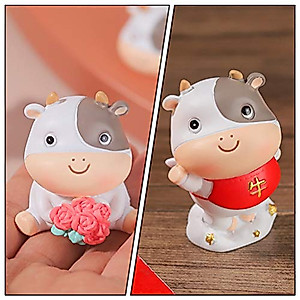 Happyyami 5pcs Mini Cute Cow Ornament Chinese Zodiac Figurines ox Statue Bonsai Ornament Lucky ox Lucky Cow Figure Cow Cake Figure Cow Figure Figurine Cow Statues Animal Resin Blush Embossed
