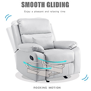 ACKEMO Faux Leather Recliner for Adults,Oversized Rocker Chair with Manual Recliner Single Sofa for Living Room,Modern Adjustable Ergonomics Lounge Chair with Lumbar Support,Gray