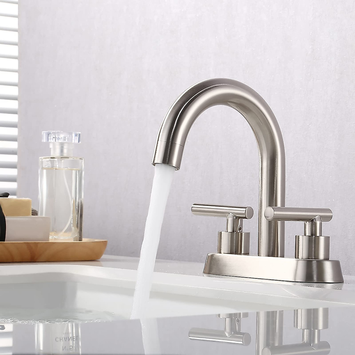 KES 4 Inches Centerset Bathroom Sink Faucet Brushed Nickel Morden Vanity Faucet Brass Construction, Sink Drain Not Included, L4117LFF12-BN