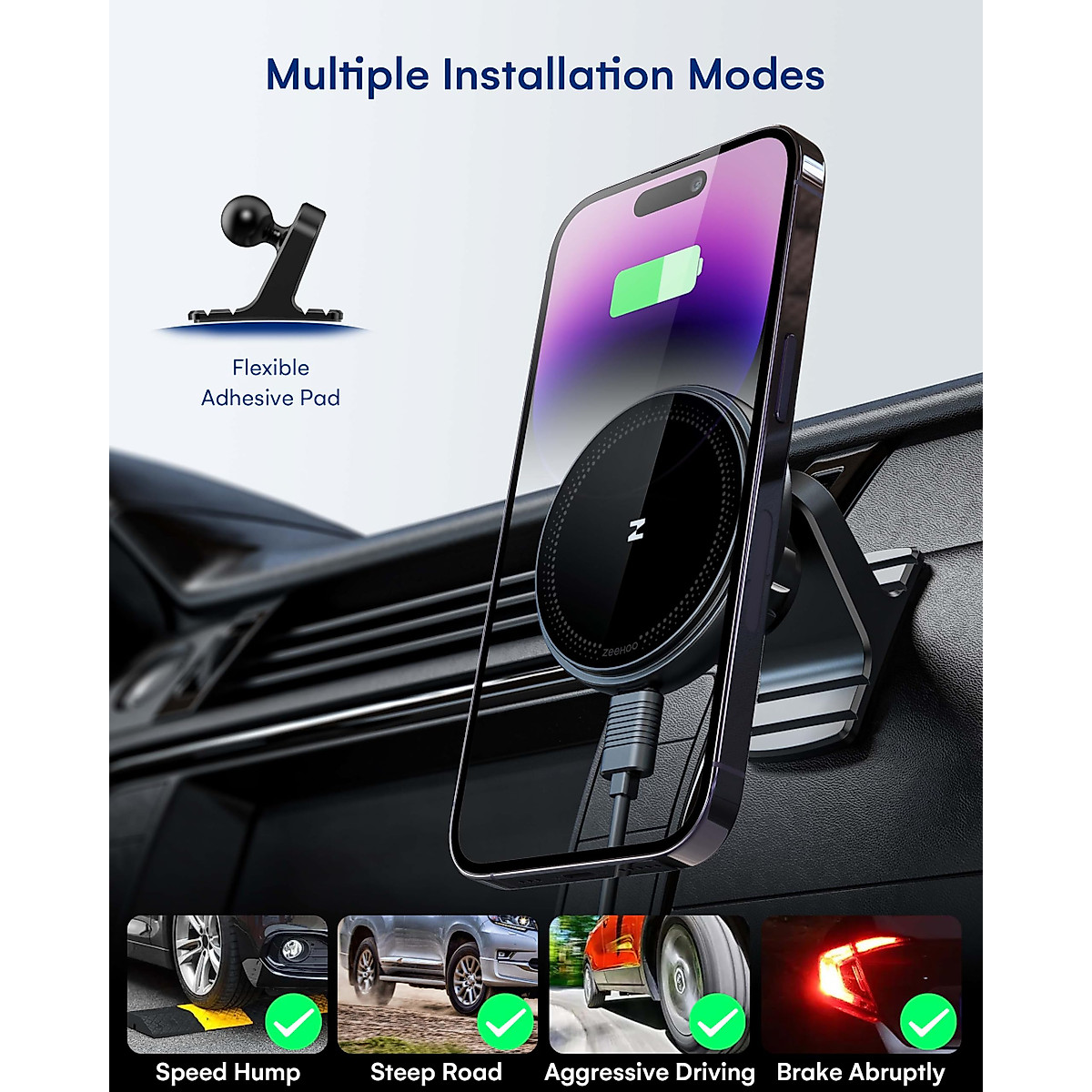 Magnetic Wireless Car Charger Mount, Mag-Safe Compatible Car Mount Wireless Charger, Dashboard & Air Vent Car Phone Mount Compatible for iPhone 15 14 13 12 Pro Max Mini etc