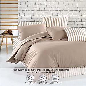 via bianco Plaist Duvet Cover King Size,3 Pieces Bedding Sets, 144 Thread Count 30/1 100% Cotton Duvet Cover with 2 Pillowcases Ultra Soft&Breathable Brown